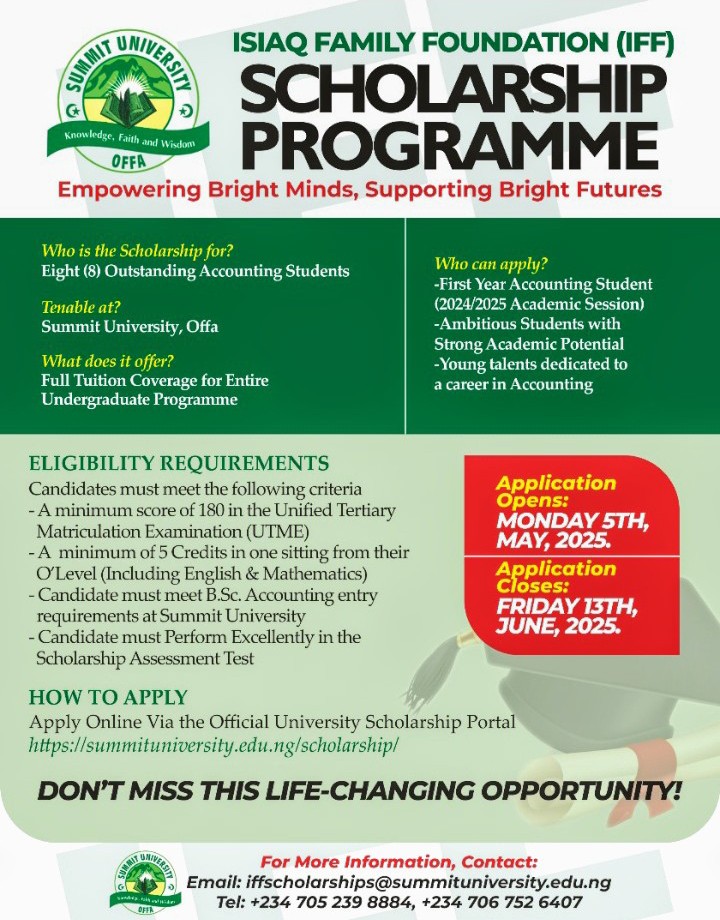 Summit University, Offa:Foundation offers scholarship to bright minds ...